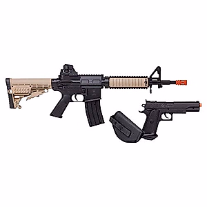 Game Face GFR37PKT Warrior Protection Spring-Powered Airsoft Rifle And Pistol Kit, Earth/Black