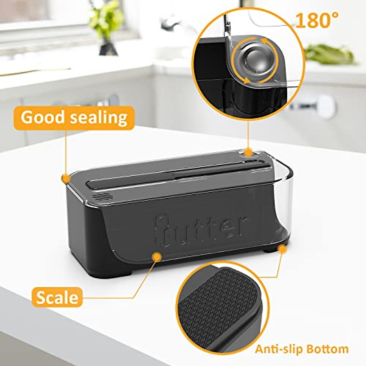 Butter Dish with Lid and Knife, Chesbung Butter Holder for Countertop, Butter Keeper Tray for West/ East Coast Butter, Covered Butter Container Butter Crock for Refrigerator (Black)