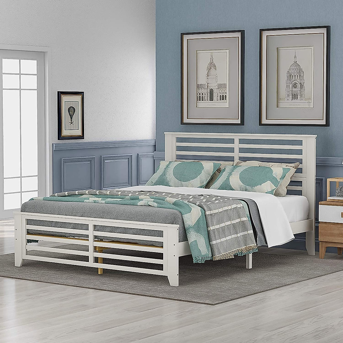 STP-Y Queen Bed Frame with Headboard Wood Platform Queen Bed,No Box Spring Needed (White, Queen) (Color : White, Size : Queen)