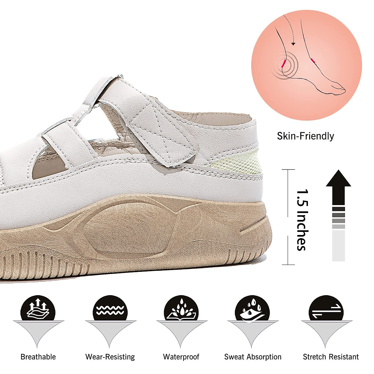 ELSHTIDE Women Leather Mesh Breathable Adjustable Ankle Platform Sport Sandals,Summer Casual Non-slip Comfort Beach Sandals (Yellow,8.5)