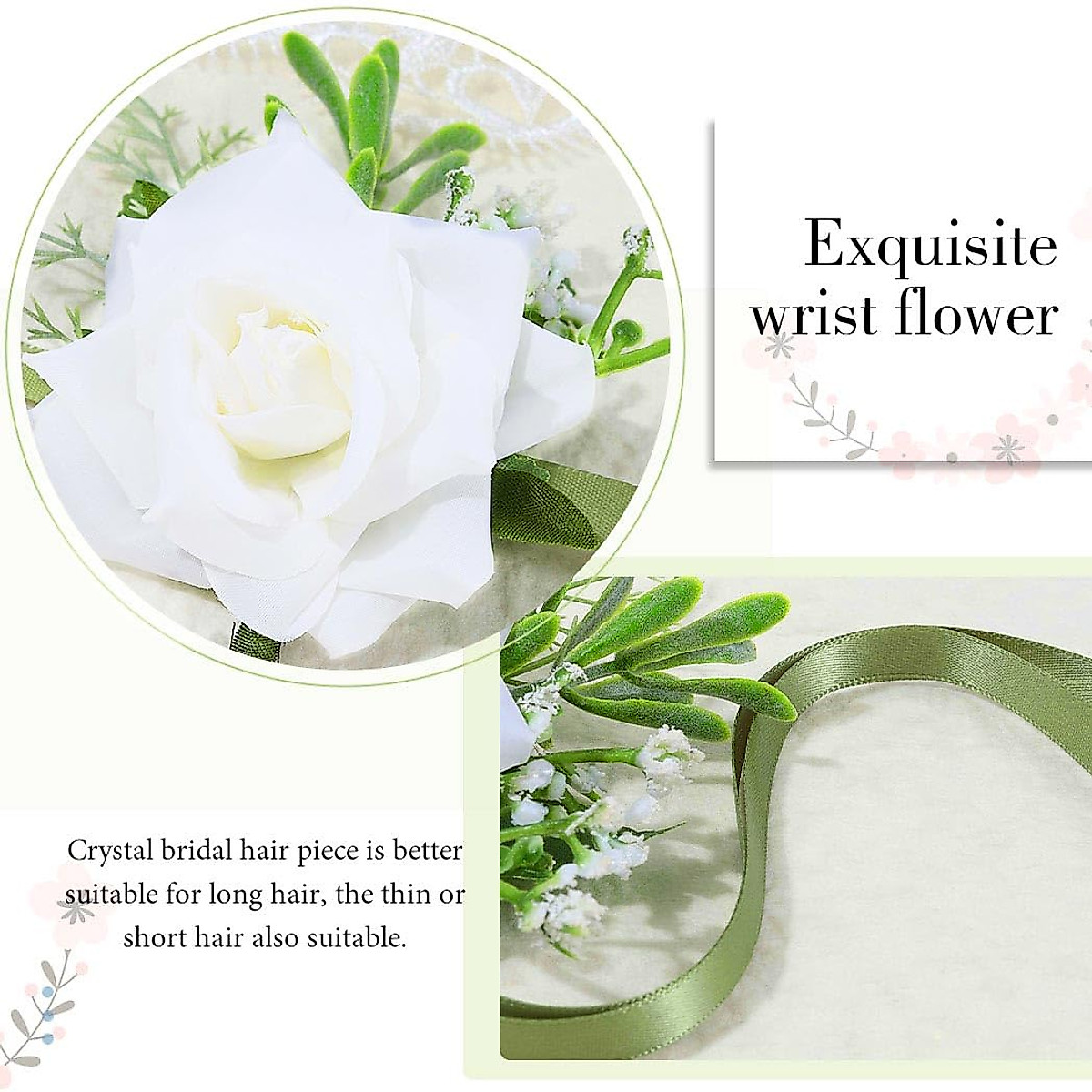 Latious White Wrist Corsage Prom Wedding Corsages Bridesmaids Hand Floral Decor for Women