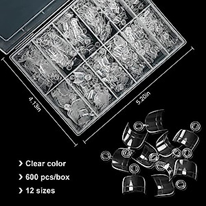 Ranrose 600PCS Clear Short Oval Half Cover Nails Tips Short Round Acrylic Short False Artificial Nail 12 Sizes with Box