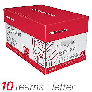 Office Depot White Copy Paper, 8 1/2in. x 11in., 20 Lb., 84 Brightness, Case Of 10 Reams