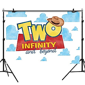 Rsuuinu Two Infinity and Beyond Backdrop 2nd Birthday Hat Blue Clouds Birthday Party Supplies Decorations Photography Background for Kids Boys Second Birthday Cake Table Banner Photo Booth Props 7x5ft