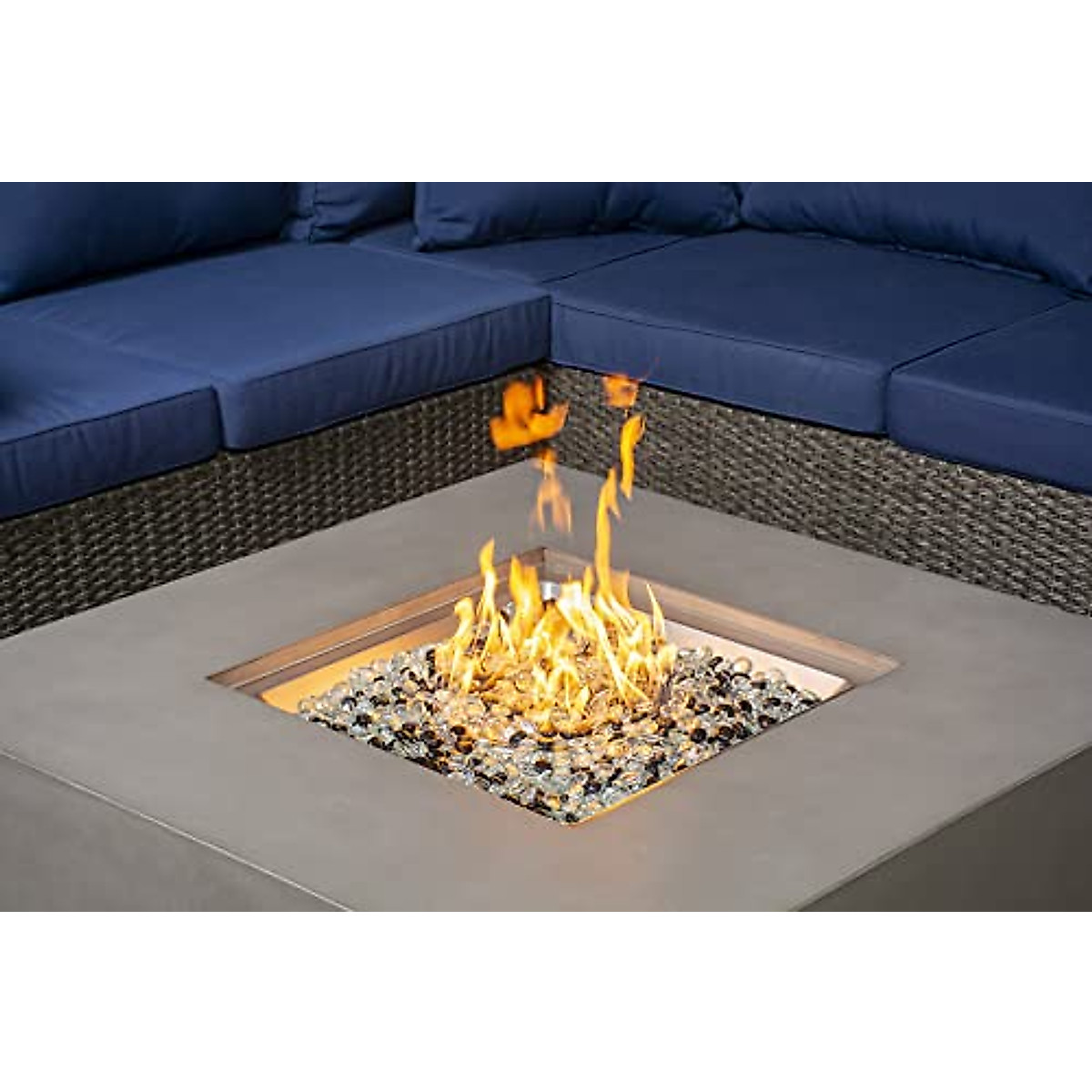 Paramount FP-419 Square Aluminum Concrete Look Firepit Table with Convertible Burner, Grey