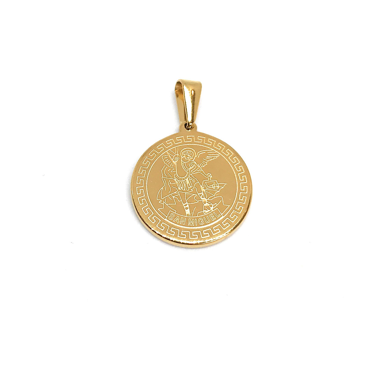 LESLIE BOULES Saint Michael Archangel Necklace 18 Inches Stainless Steel 18K Gold Plated Pendant