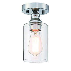 WISBEAM Semi Flush Mount Ceiling Light Fixture, E26 Medium Base, Metal Housing with Clear Glass, ETL Rated, Bulbs NOT Included, 1-Pack