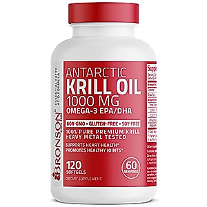 Bronson Antarctic Krill Oil 1000 mg with Omega-3s EPA, DHA, Astaxanthin and Phospholipids 120 Softgels (60 Servings)