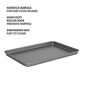 Cooking Light Heavy Duty Nonstick Bakeware Carbon Steel Baking Sheet or Cookie Sheet with Quick Release Coating, Manufactured without PFOA, Dishwasher Safe, Oven Safe, 15-Inch x 10-Inch, Gray