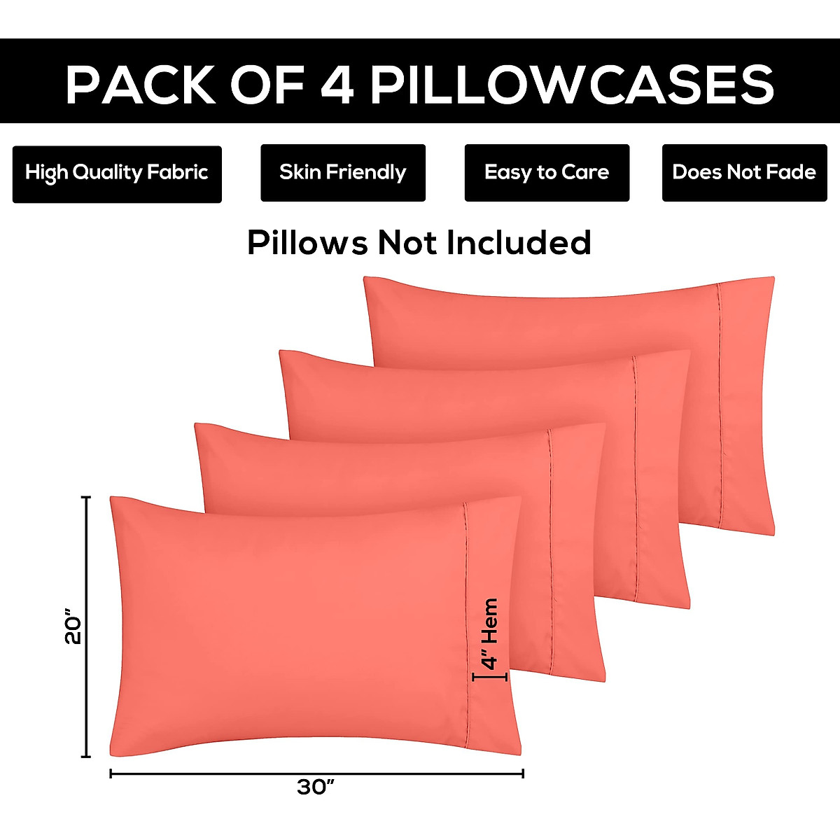 Utopia Bedding Queen Pillow Cases - Pack of 4 - Envelope Closure - Soft Brushed Microfiber Fabric - Shrinkage and Fade Resistant Pillow Covers Queen Size 20 X 30 Inches (Coral)