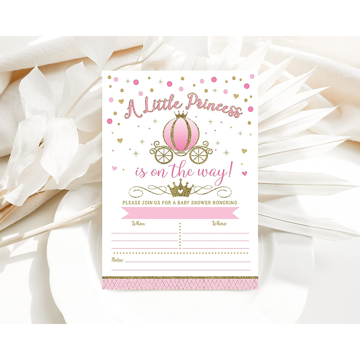 Your Main Event Prints Princess Baby Shower Invitation, Royal Pink and Gold Carriage Baby Sprinkle, 20 Fill in Invitations and Envelopes