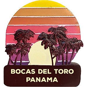 R and R Imports Bocas Del Toro Panama Trendy Souvenir Hand Painted Resin Refrigerator Magnet Sunset and Palm Trees Design 3-Inch Approximately
