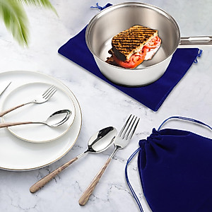 cobee Silver Storage Bags, 4pcs Anti Tarnish Cloth Pouches Large Siliver Protecter Bags Protection Resistant Cloth Storage Plush Bag for Jewelry, Silverware, Flatware Cleaning, 11.8" x 7.8"(Blue)