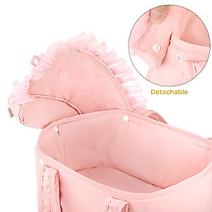 GAGAKU Baby Doll Bassinet, Doll Carrier Doll Carry Cot Set with Canopy and Pillow Blanket for 9 10 11 12 Inch Dolls Stuffed Animals - Pink