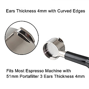 CAPFEI 51mm Bottomless Portafilter Compatible with Gevi Espresso Machine, 51mm portafilter 3 ears with Prongs Thickness 4mm