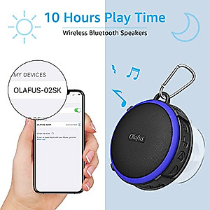Olafus Waterproof Shower Bluetooth Speaker, Portable Wireless Outdoor Speaker, Clip & Suction Cup, 10H Playtime for Bathroom, Pool, Beach, Boating, Hiking