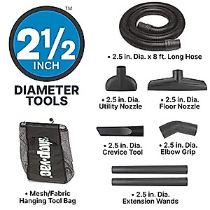 Shop Vac 8252605 Wet Dry Utility Vacuum with SVX2 Motor Technology, 16 Gallon, 2.5 Inch Diameter x 8 Foot Hose, 150 CFM, (1 Pack)