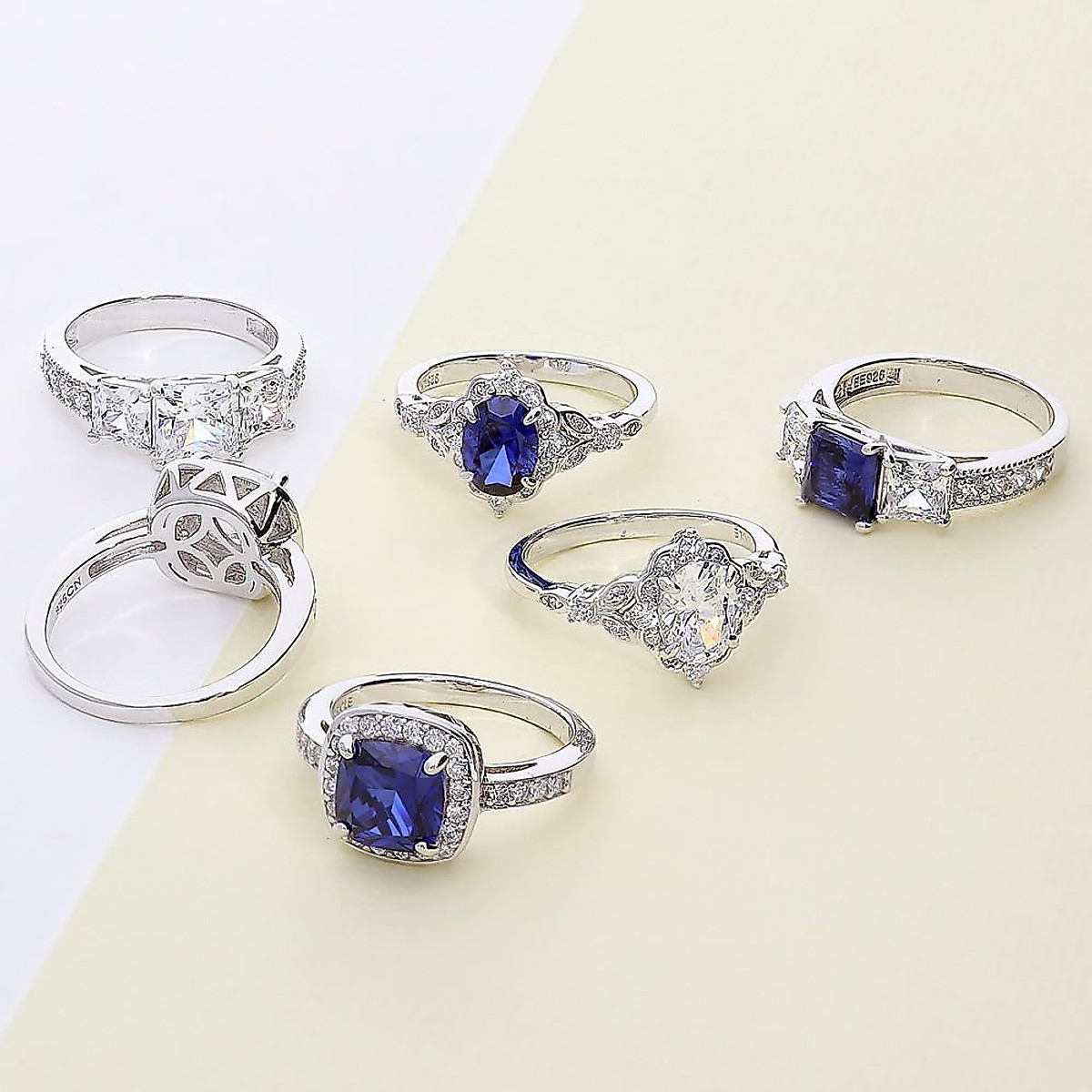 BERRICLE Sterling Silver 3-Stone Wedding Engagement Rings Simulated Blue Sapphire Princess Cut Cubic Zirconia CZ Anniversary Promise Ring for Women, Rhodium Plated Size 7