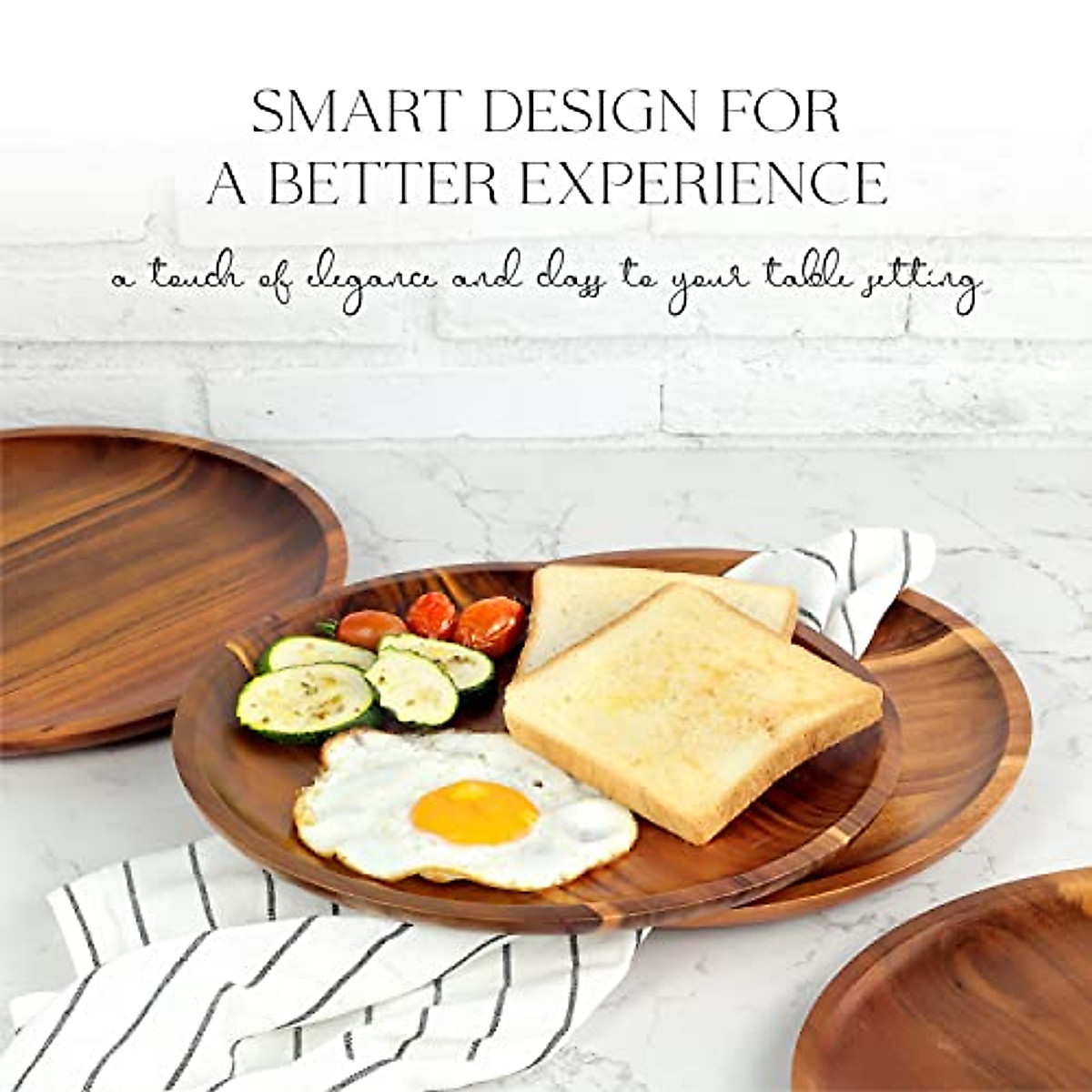 FANICHI Wooden plates (set of 4-11inch) Dinner Plates, Acacia Round Wood Plates, Unbreakable Classic Plates, Easy Cleaning & Lightweight for Dishes Snack, Dessert, Housewarming, Christmas Gift