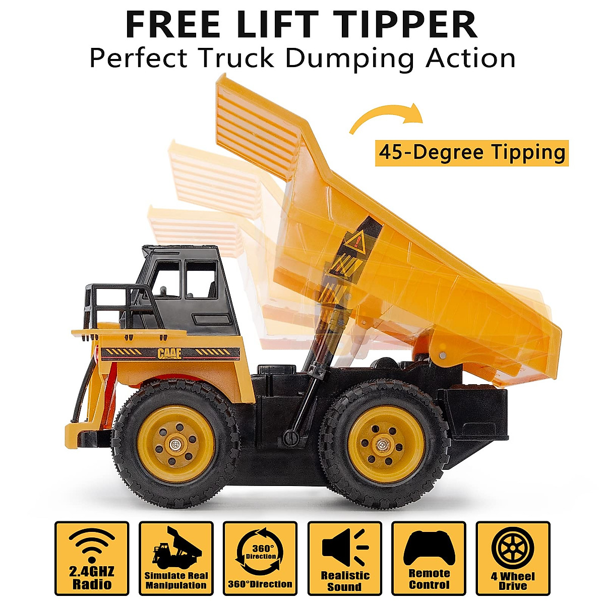 HYG Toys RC Dump Truck 1：22 Scale Remote Control Construction Vehicle Toys for 4 5 6 7 8-Year-Old Kids Toddlers Boys Girls, 4 Wheel Driver Truck Toys with Rechargeable Battery