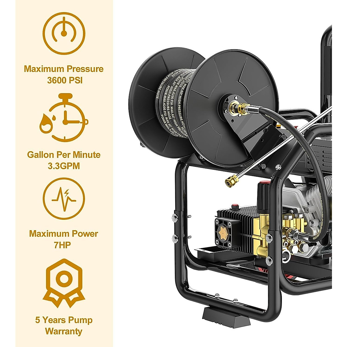 POHIR Pressure Washer Pump 3600PSI, 3.3GPM 3/4'' Shaft Replacement Crankshaft Triplex Brass Pump, Self-Lubricating Corrosion-Resistant Spray Ceramic Plunger, Fit for Most Brand Honda Simpson