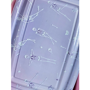 Purple Skeletons Plastic Food Storage Containers, Set of 6 BPA Free Containers with Lids, 9 inches by 6 inches by 2 inches.