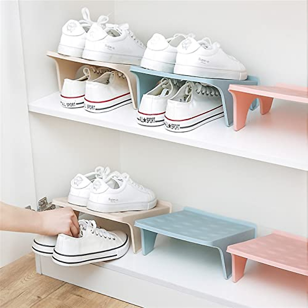 ENDAN Shoe Shelf Household Double-Layer Shoe Storage Rack Plastic Integrated Shoe Holder Simple Space Saver Three-Dimensional Shoe Slots Shoe Box (Color : A2)