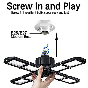 BUYMALLY 8 Panels LED Garage Light, 220W 22000LM Ultra-Bright Deformable Garage Ceiling Light, 6500K CRI 80+ Adjustable Panels Shop Lighting, E26/E27 Base, Workshop Basement Warehous Daylight Light