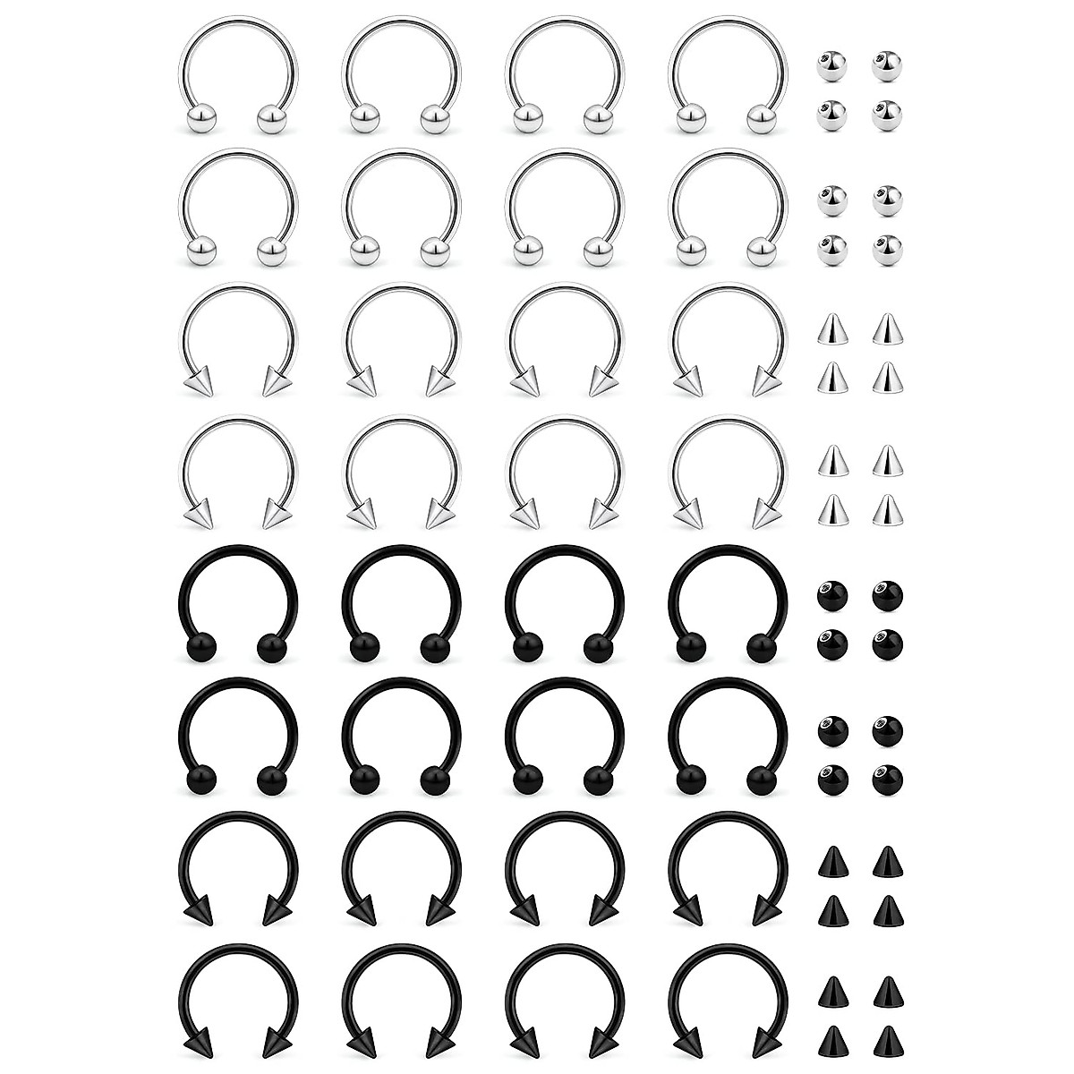 Hoeudjo 32Pcs Horseshoe Rings Surgical Steel Nose Septum Rings Horseshoe Hoop Lip Rings Smily Piercing Jewelry Eyebrow Tragus Daith Earring Helix Piercing Jewelry for Women Men 8mm 5/16inch