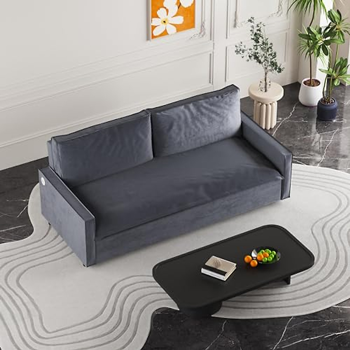 YUNLife&Home Pull Out Sleeper Sofa Bed,Convertible Futon Loveseat Sofá 3-in-1,Chaise Lounge Chair Velvet Upholstery 2-Seat Couch Reversible Folding Guest Daybed,USB Port,Queen Size,600lb Capacity