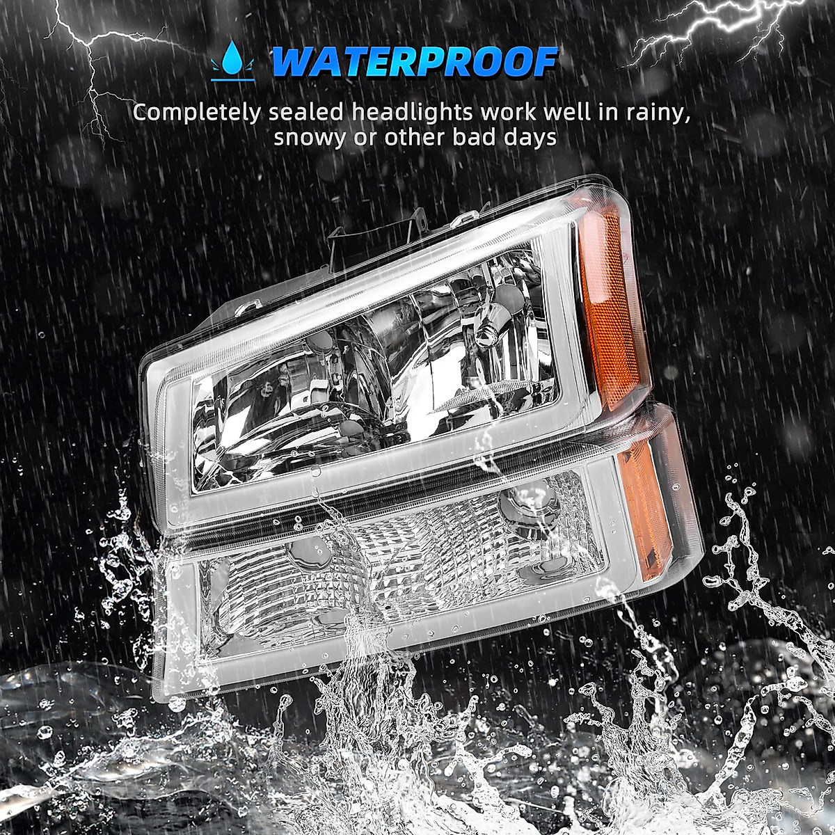 AUTOSAVER88 Headlight Assembly with LED DRL Compatible with 03-06 Chevy Avalanche Silverado 1500 1500HD 2500 2500HD 3500/2007 Silverado Classic Pickup Headlamp Chrome Housing with Turn Signal Lamp