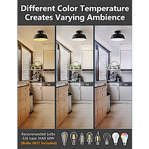 DAKASON Semi Flush Mount Ceiling Light Fixture, Vintage Close to Ceiling Light, Matte Black Farmhouse Ceiling Lamp for Kitchen Hallway Entry Living Room Bedroom, E26 Base