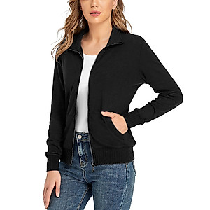 andy & natalie Women's Zip up Jackets Sweatshirts Jacket Stand Collar Jacket with Pockets