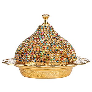 Alisveristime Crystal Embellished Turkish Coffee Set – 27 Pieces – Decorative Zamac Espresso Cups, Saucers and Sugar Bowl with Tray – Available in Three Color Variations (Multi)