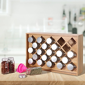 Bamboo Spice Rack Organizer,Seasoning Rack with 23 Pack 4 oz Empty Glass Spice Jars with Sliver Metal Caps. Include Pen, Brush, Funnel and 80 Labels.