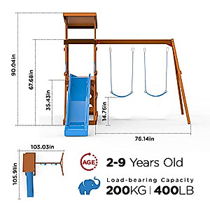 Dolphin Playground Wooden Swing Sets for Backyard with 6FT Slide, Outdoor Playset for Kids with Sand Pit, Climbing Wall, and 2 Belt Swings, Heavy Duty Playground Accessories, Ages 2-9