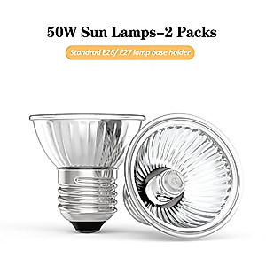 Makmzoon Reptile Heat Lamp, UVA UVB Turtle Light Bulb*2 Reptile Light Fixture with 360° Rotatable Hose and Timed Suitable for Turtle Reptile Plant (2 Pack 50w Bulb)