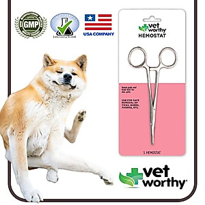 Vet Worthy Pet Hemostat - Stainless Steel Straight Hemostat to Remove Excess Hair, Burrs, Thorns - Professional Pet Grooming Tool for Cats and Dogs