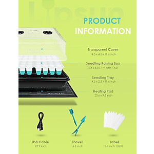 LIPSUN Seed Starter Tray Kit with Grow Light, Seedling Starter Trays, 48 Cells Reusable Plant Starters Silicone, Enhanced Material Seed Germination Kit with Heat Mat/Humidity Dome/High-Raised Lid