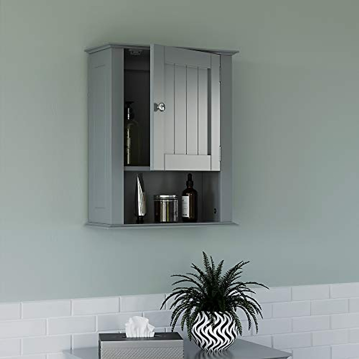 RiverRidge Ashland Single Door Wall, Gray Cabinet