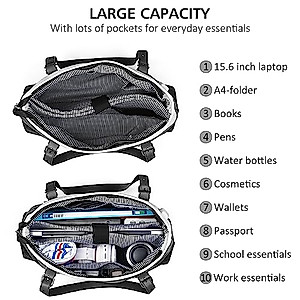 Cute Tote Bags for Women,Lightweight Laptop Bag with Zipper and Pockets for Work Travel College,School Book Bag Handbags,Canvas,Black