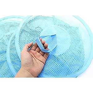 Pomeat Hanging Mesh Space Saver Bags Organizer 4 Compartments, Mesh Hanging Storage Organizer Toy Storage Space Saver Bags for Kid Room, Blue