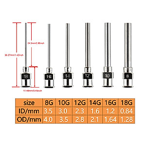 BOJACK 12 Pcs Dispensing Needle Tips 1 Inch Stainless Steel Blunt Tip Luer Lock Stainless Steel Blunt Needles (8, 10, 12, 14, 16, 18 Gauge)