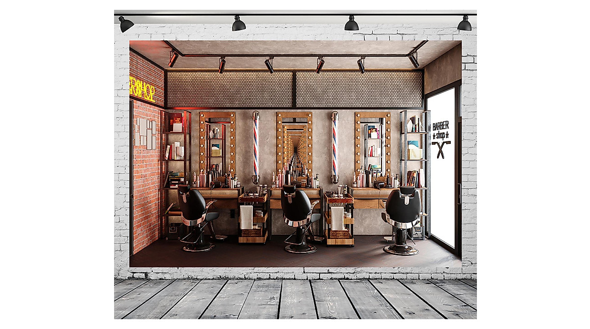 BELECO 20x10ft Fabric Vintage Barber Shop Backdrop for Photography