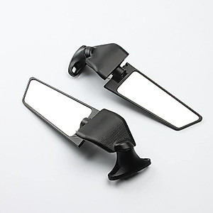 Motorcycle Wind Wing Rear View Side Mirrors, 1 Pair Black Rotating Swivel Stealth Winglets Mirrors Fit for Kawasaki 2005 2006 2007 2008 Ninja ZX6R & Ninja ZX10R 2004-2007