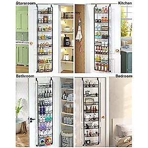 TIMEBAL 8 Tier Over the Door Pantry Organizer, Over the Door Organizer and Storage Rack with 8 Full Baskets, Metal Hanging & Wall Mounted Kitchen Storage Spice Rack, Bathroom Over Door Organizer-Black