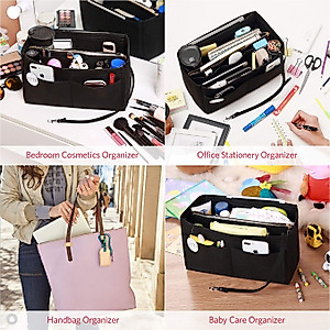 ETTP Purse Organizer Insert, Felt Tote Organizer Insert With Metal Zipper, Handbag Organizer For Speedy, Neverfull, Tote, Handbag, 7 Colors 5 Sizes (X-Large, Black)