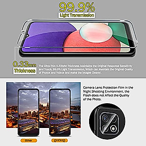 QHOHQ 3 Pack Screen Protector for Samsung Galaxy A22 5G (Not fit Galaxy A22 4G) with 3 Packs Camera Lens Protector,Tempered Glass Film,9H Hardness - HD - Anti-Scratch - 2.5D Edge - Easy Installation