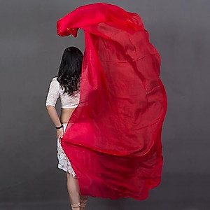 Nimiman Women 100% Real Silk Belly Dance Veils Dancing Hand Scarves Gradual Color Adult Size (Red)