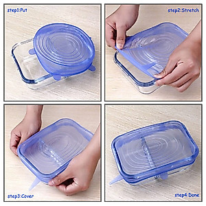 12 pcs Silicone Stretch lids set, 6 Sizes, Reusable Food Storage Covers ，Silicone Bowl Covers，Flexible to Fit All Shape of Containers，Durable Food Cover to Keep Food Fresh (blue,green)